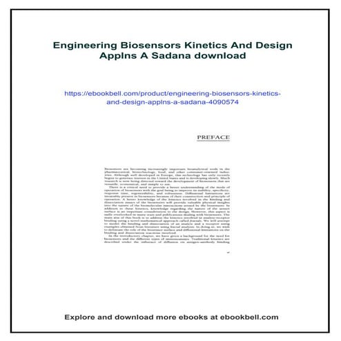 Engineering Biosensors Kinetics And Design Applns A Sadana | PDF
