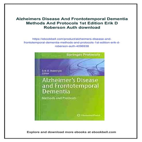 Alzheimers Disease And Frontotemporal Dementia Methods And Protocols ...