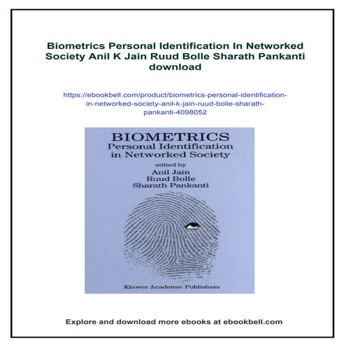 Biometrics Personal Identification In Networked Society Anil K Jain Ruud Bolle Sharath Pankanti ...