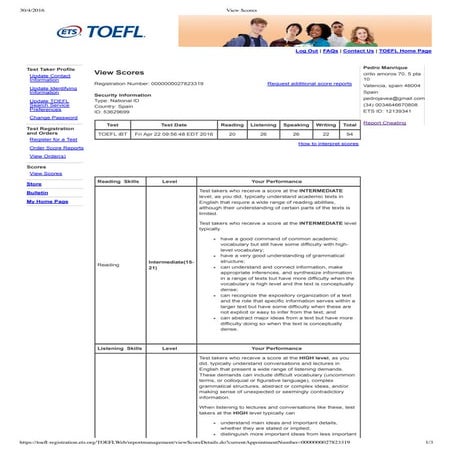 Scores TOEFL | PDF