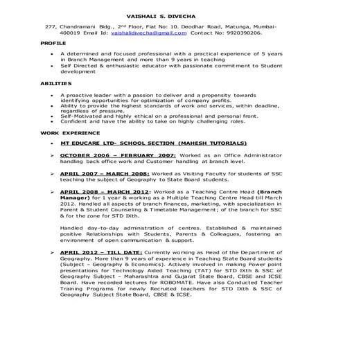 vaishali resume | DOCX