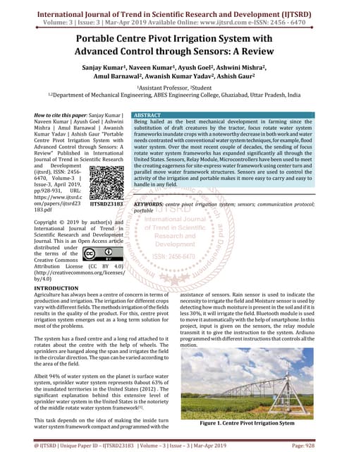 DEVELOPMENT AND FABRICATION OF CENTER PIVOT IRRIGATION SYSTEM - A ...