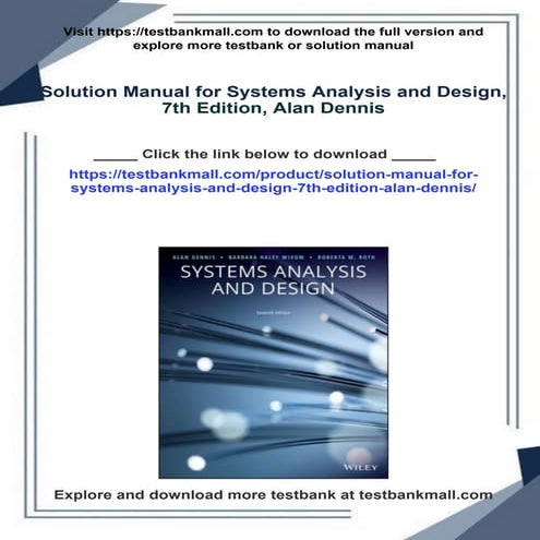 Solution Manual for Systems Analysis and Design, 7th Edition, Alan Dennis 2024 scribd download ...