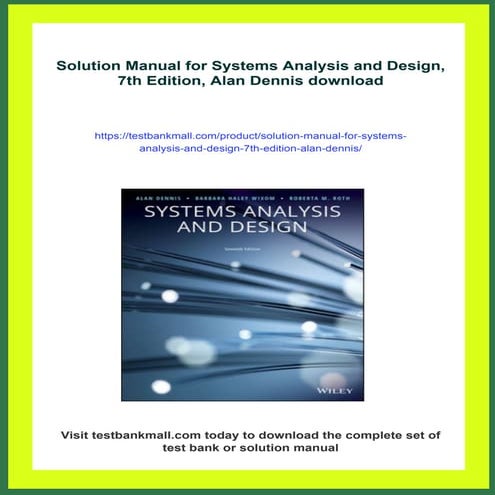 Solution Manual for Systems Analysis and Design, 7th Edition, Alan ...