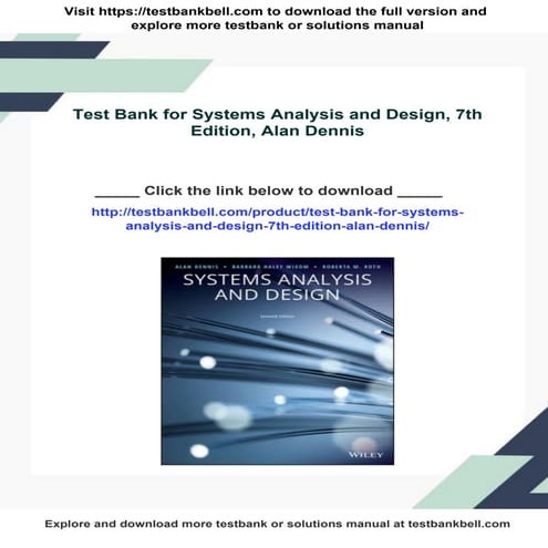 Test Bank for Systems Analysis and Design, 7th Edition, Alan Dennis | PDF