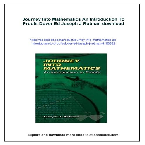 Journey Into Mathematics An Introduction To Proofs Dover Ed Joseph J ...
