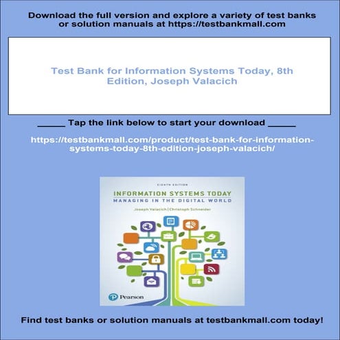 Test Bank for Information Systems Today, 8th Edition, Joseph Valacich | PDF