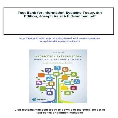 Test Bank for Information Systems Today, 8th Edition, Joseph Valacich | PDF