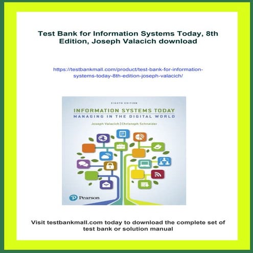 Test Bank for Information Systems Today, 8th Edition, Joseph Valacich | PDF