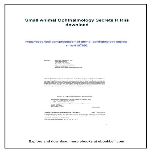 Small Animal Ophthalmology Secrets R Riis | PDF