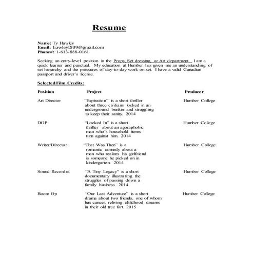Film Resume | DOCX