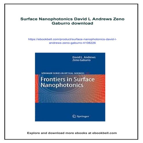 Surface Nanophotonics David L Andrews Zeno Gaburro | PDF