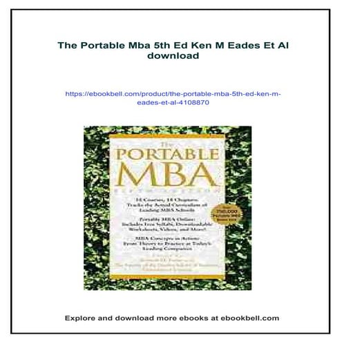 The Portable Mba 5th Ed Ken M Eades Et Al | PDF