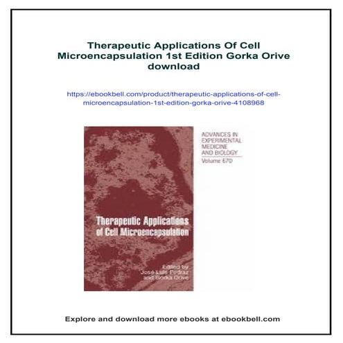Therapeutic Applications Of Cell Microencapsulation 1st Edition Gorka ...
