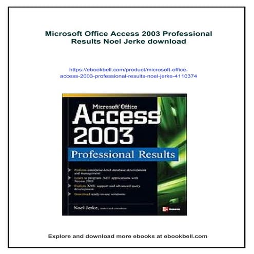 Microsoft Office Access 2003 Professional Results Noel Jerke | PDF