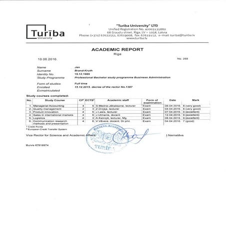 Transcript Grades Turiba | PDF