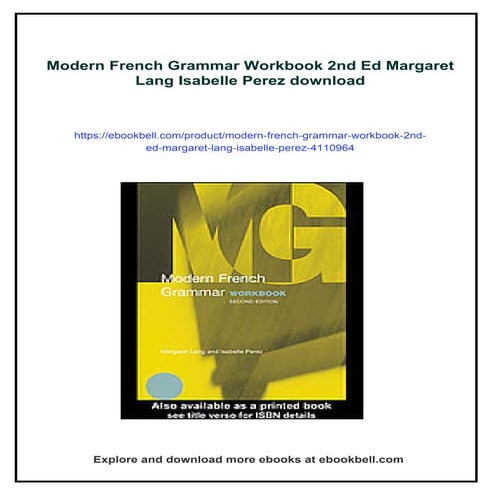 Modern French Grammar Workbook 2nd Ed Margaret Lang Isabelle Perez | PDF