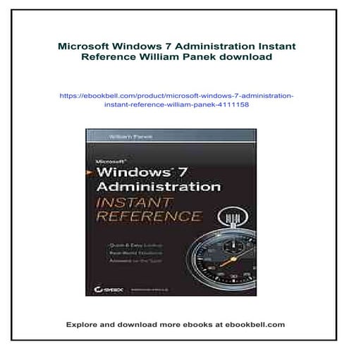 Microsoft Windows 7 Administration Instant Reference William Panek | PDF