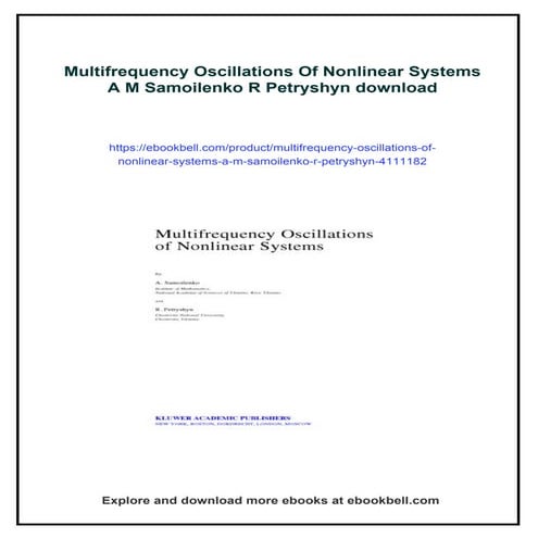 Multifrequency Oscillations Of Nonlinear Systems A M Samoilenko R Petryshyn | PDF