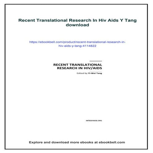 Recent Translational Research In Hiv Aids Y Tang | PDF