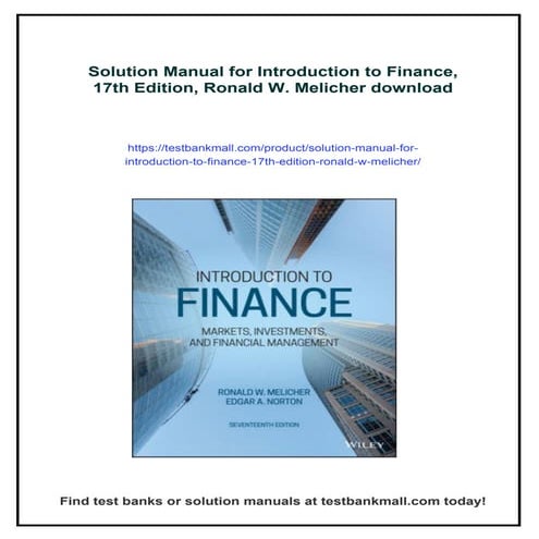 Solution Manual for Introduction to Finance, 17th Edition, Ronald W ...