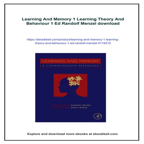 Learning And Memory 1 Learning Theory And Behaviour 1 Ed Randolf Menzel ...