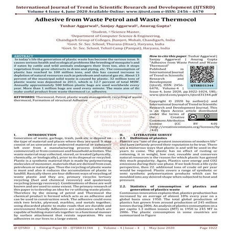 Adhesive from Waste Petrol and Waste Thermocol | PDF
