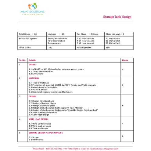 Storage Tank Design Syllabus | PDF