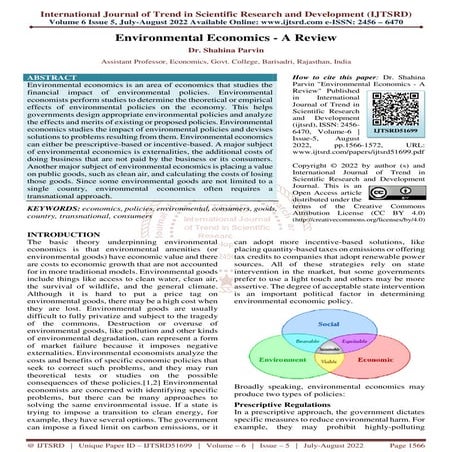 Environmental Economics A Review | PDF | Environmental Services ...