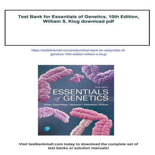 Test Bank for Essentials of Genetics, 10th Edition, William S. Klug | PDF