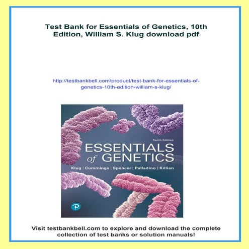 Test Bank for Essentials of Genetics, 10th Edition, William S. Klug | PDF