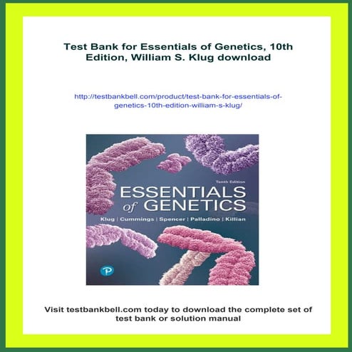 Test Bank for Essentials of Genetics, 10th Edition, William S. Klug | PDF