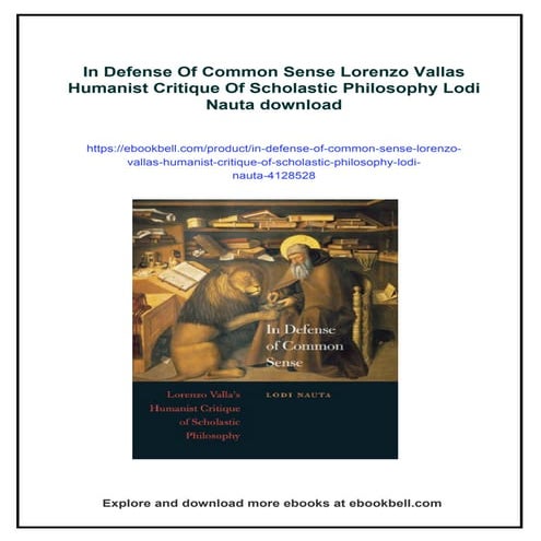 In Defense Of Common Sense Lorenzo Vallas Humanist Critique Of ...