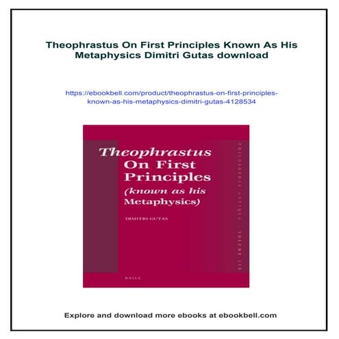 Theophrastus On First Principles Known As His Metaphysics Dimitri Gutas | PDF