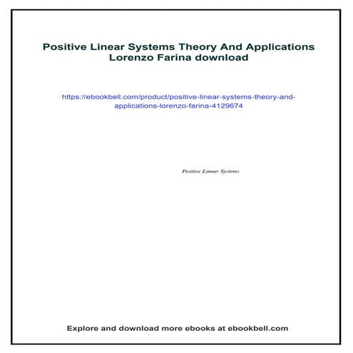 Positive Linear Systems Theory And Applications Lorenzo Farina | PDF