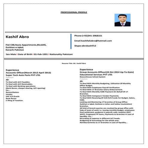 Kashif Abro Resume.. | PDF | Business Accounting & Finance | Business