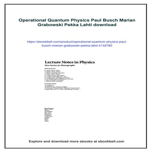 Operational Quantum Physics Paul Busch Marian Grabowski Pekka Lahti | PDF