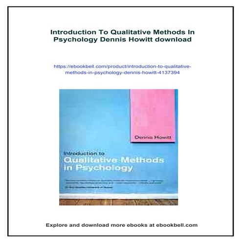 Introduction To Qualitative Methods In Psychology Dennis Howitt | PDF