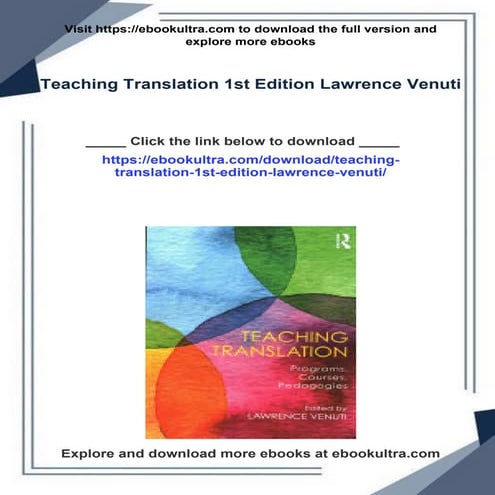 Teaching Translation 1st Edition Lawrence Venuti | PDF