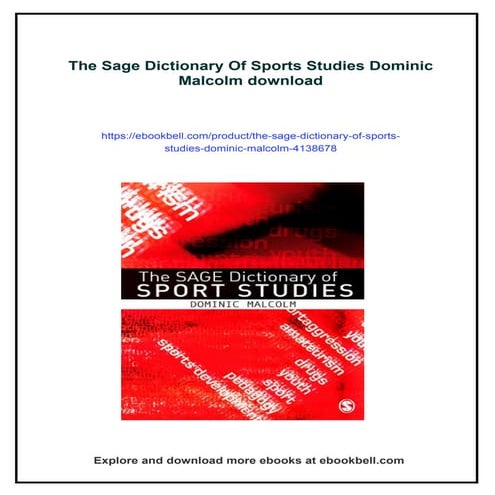 The Sage Dictionary Of Sports Studies Dominic Malcolm | PDF
