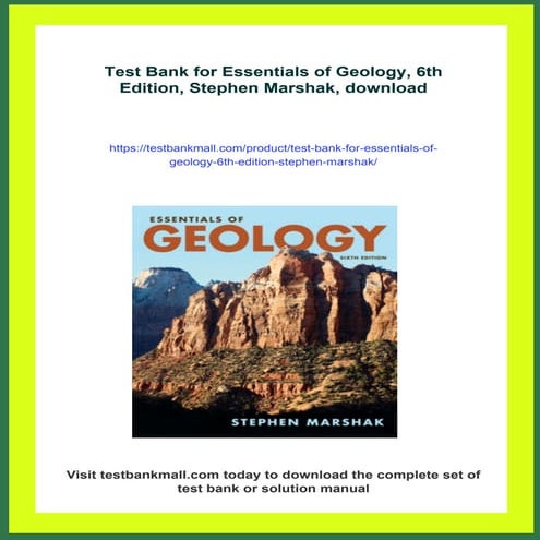 Test Bank for Essentials of Geology, 6th Edition, Stephen Marshak, | PDF