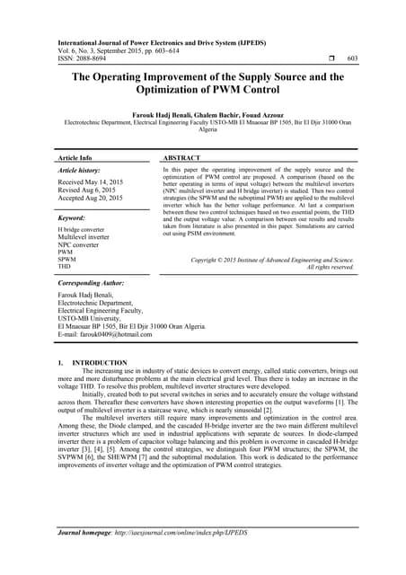 Harmonic Distortion Analysis of the Output Voltage in SPWM (Unipolar) Single Phase Full Bridge ...