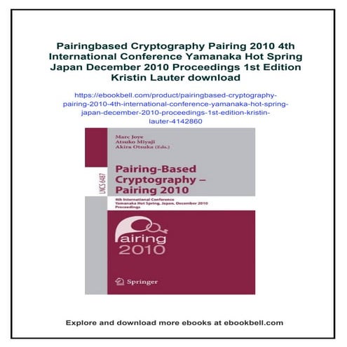 Pairingbased Cryptography Pairing 2010 4th International Conference ...