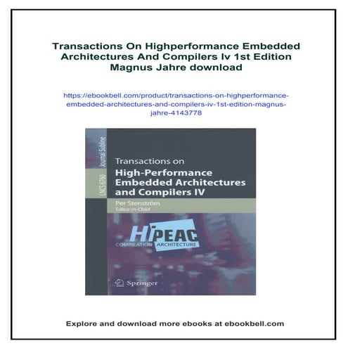 Transactions On Highperformance Embedded Architectures And Compilers Iv 1st Edition Magnus Jahre ...