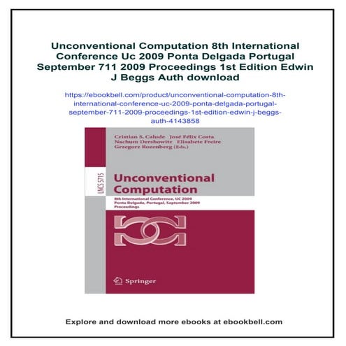 Unconventional Computation 8th International Conference Uc 2009 Ponta ...