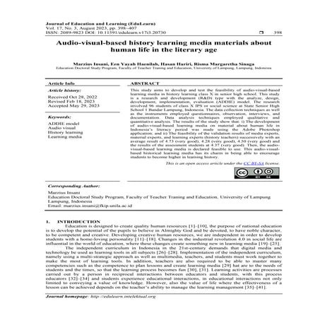 Audio-visual-based history learning media materials about human life in ...