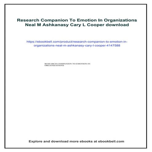 Research Companion To Emotion In Organizations Neal M Ashkanasy Cary L ...