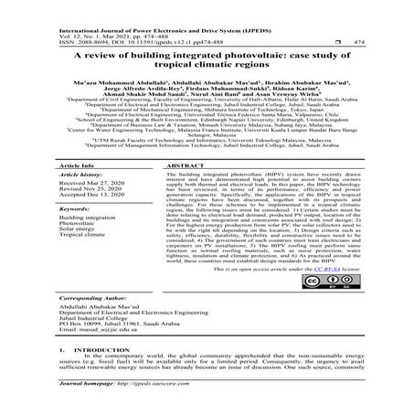 A review of building integrated photovoltaic: case study of tropical ...