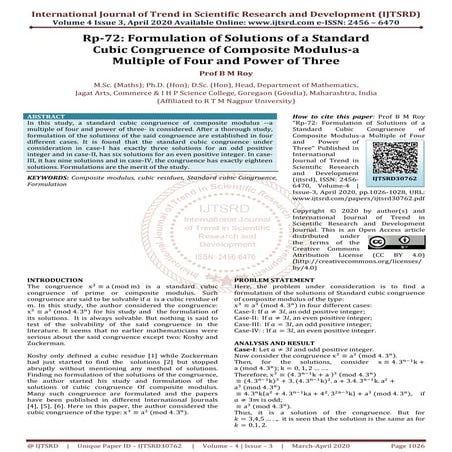 RP 105 Formulation of Standard Quadratic Congruence of Composite ...