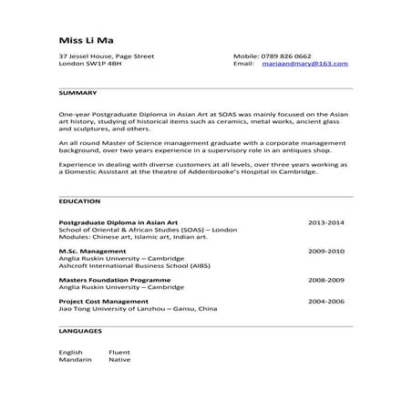 CV without Coverletter | DOC | Education